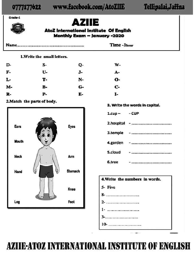 Grade 1_English_Model Exam Paper 02 | PDF
