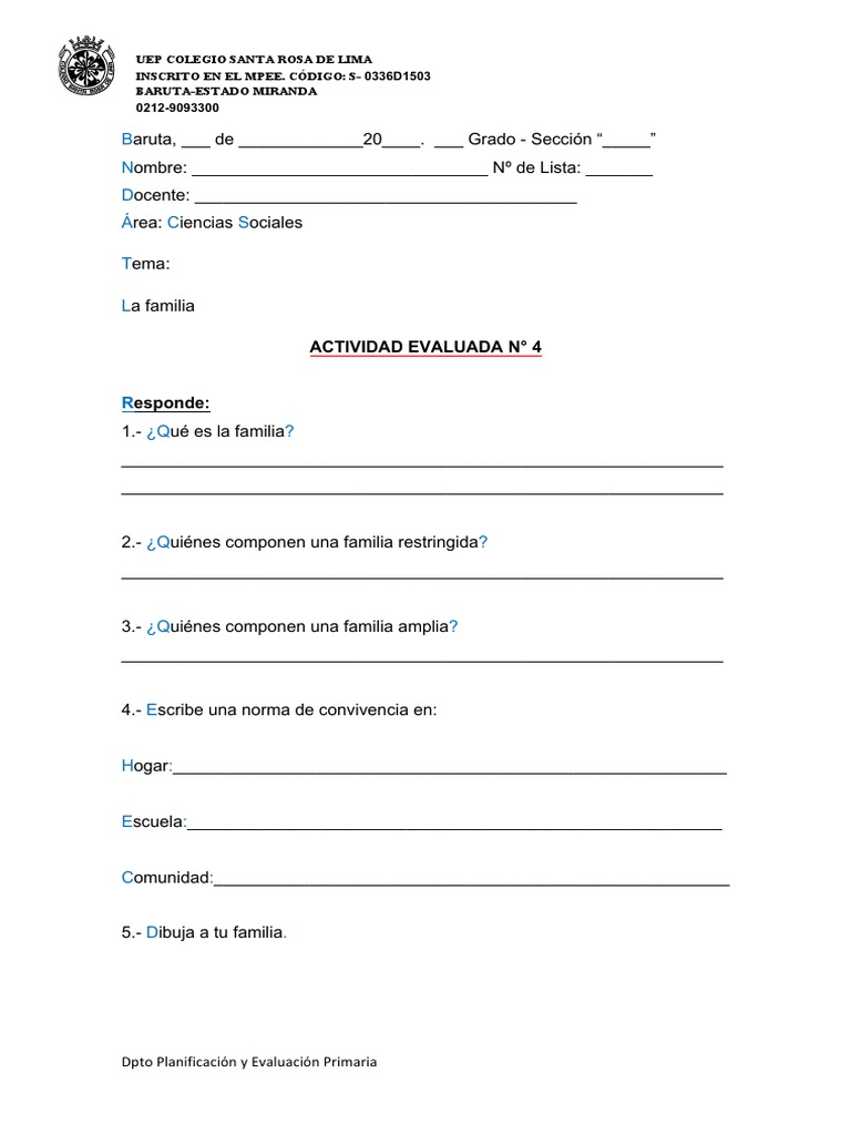 Actividad Evaluativa sobre la Familia | PDF