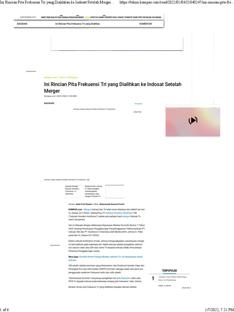 Ini Rincian Pita Frekuensi Tri Yang Dialihkan Ke Indosat Setelah Merger Halaman All | PDF