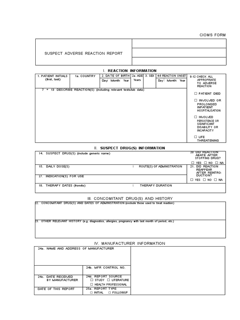 CIOMS I Form | Download Free PDF | Causes Of Death | Health Sciences