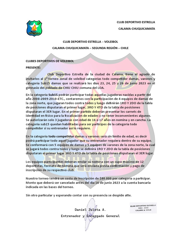 Carta Invitacion Torneo CDE | PDF
