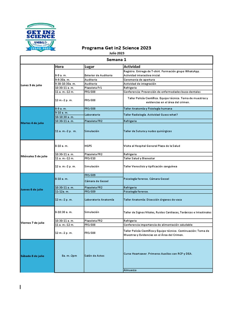 Programación science summer camp | PDF | Medicina CLINICA | Ciencias de la Salud