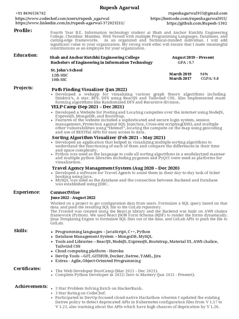 Rupesh Agarwal Resume Updated | PDF | Databases | My Sql Rupesh Agarwal Resume Updated | PDF | Databases | My Sql