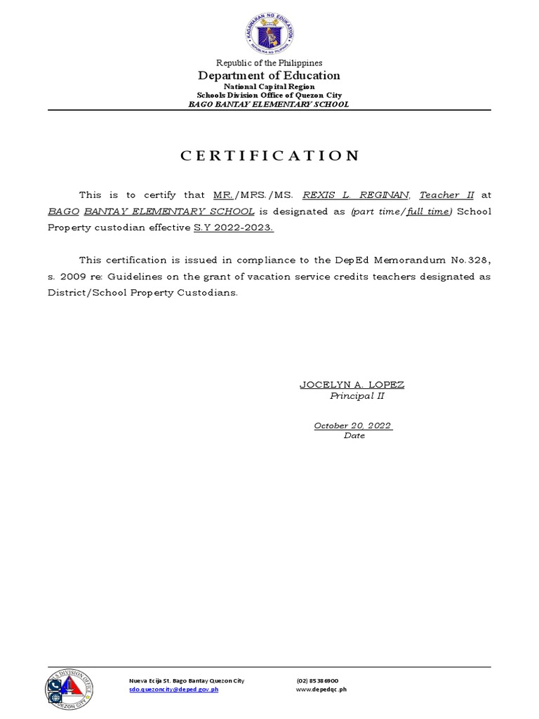 Designation Order of School Property Custodians | PDF | Business ...