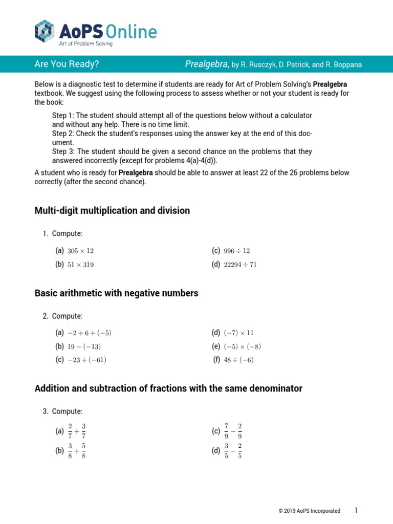 Prealgebra Pretest | PDF | Arithmetic | Mathematics
