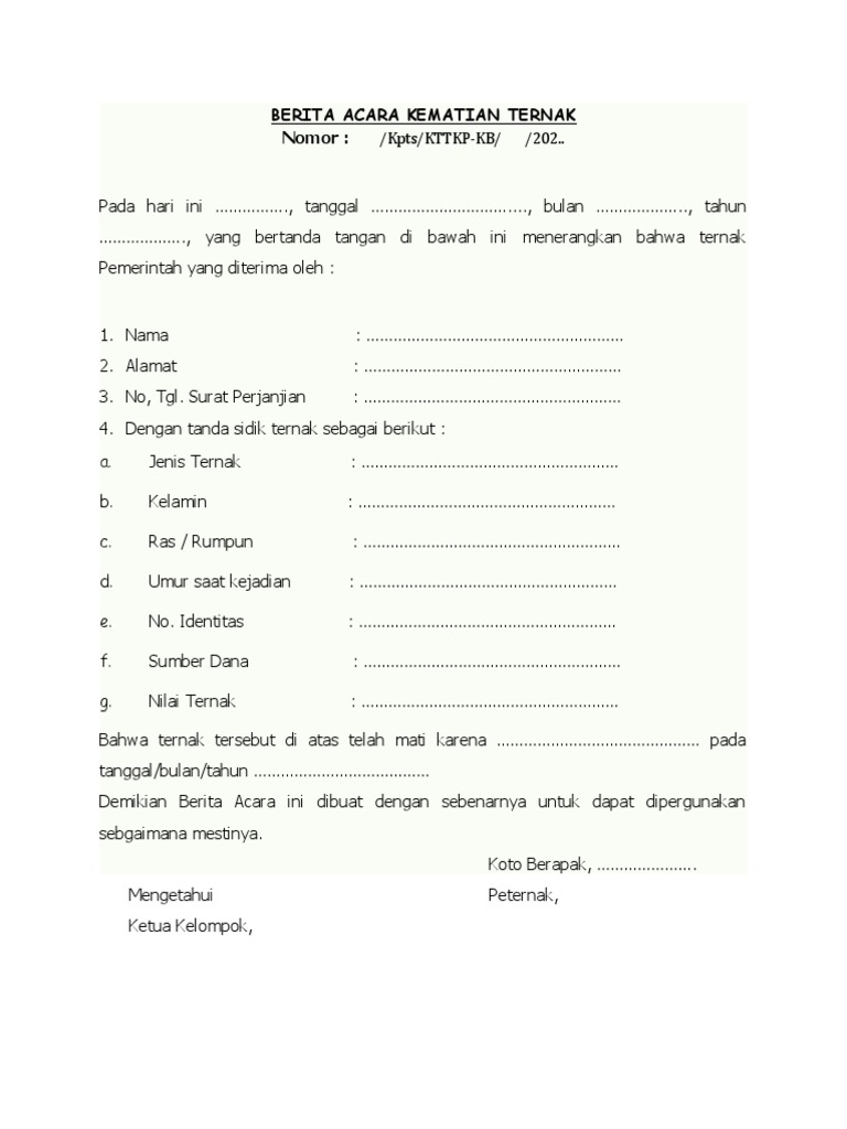 Berita Acara Kematian Ternak | PDF | Game & Aktivitas