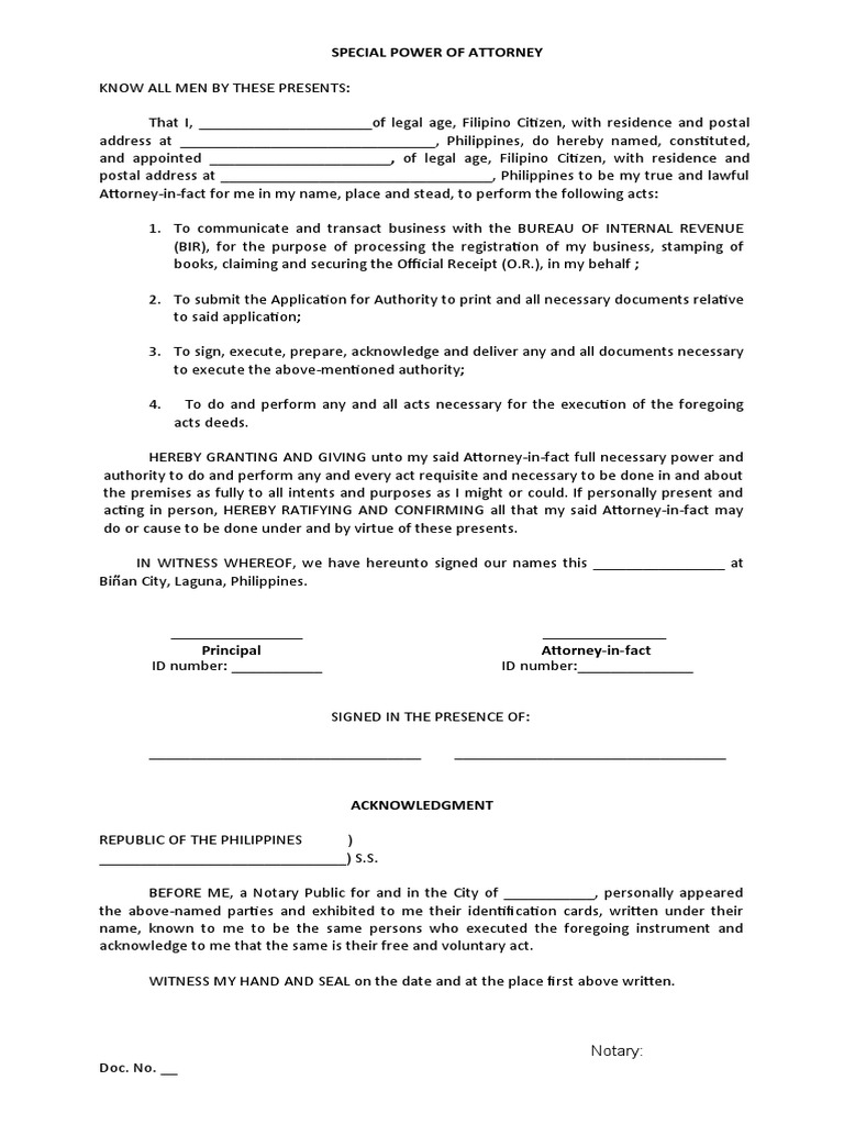 Special Power of Attorney Template | PDF