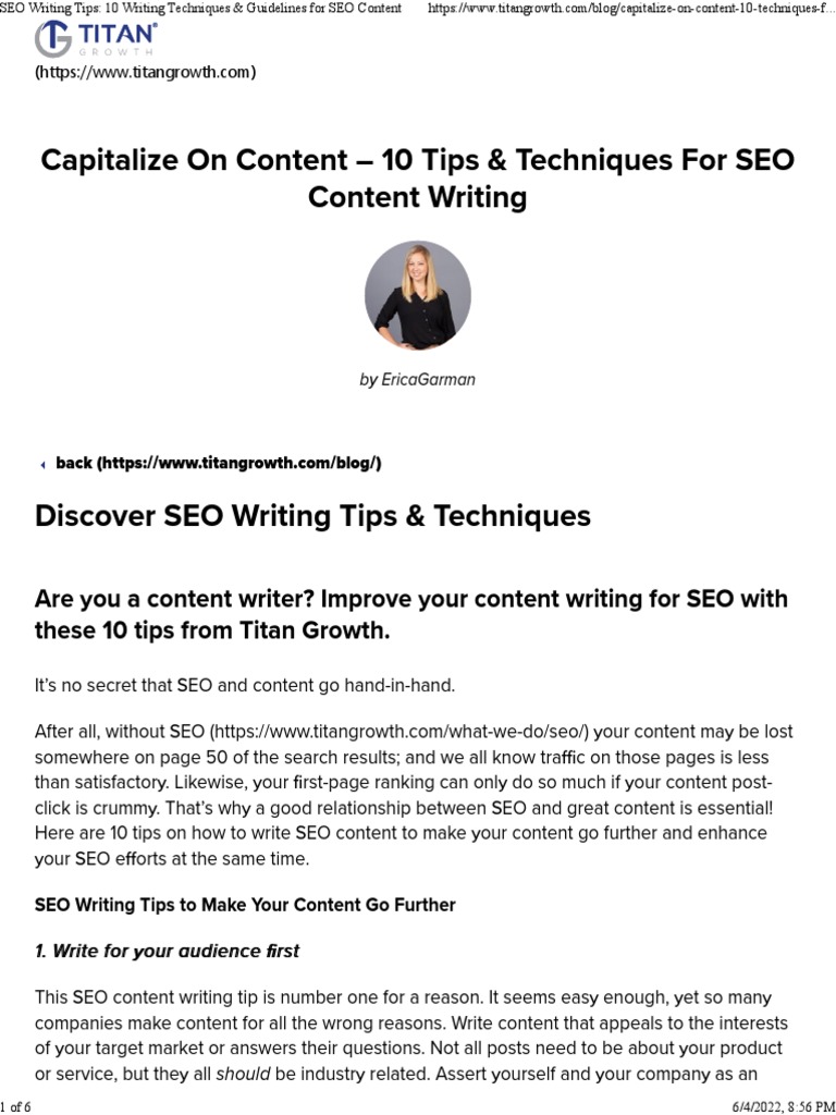 SEO Content Writing Tips & Techniques | PDF | Search Engine ...