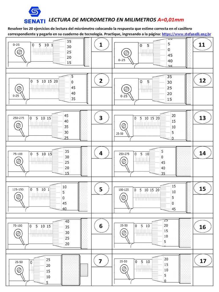Ejercicio de Lectura MICROMETRO 0.01 | PDF