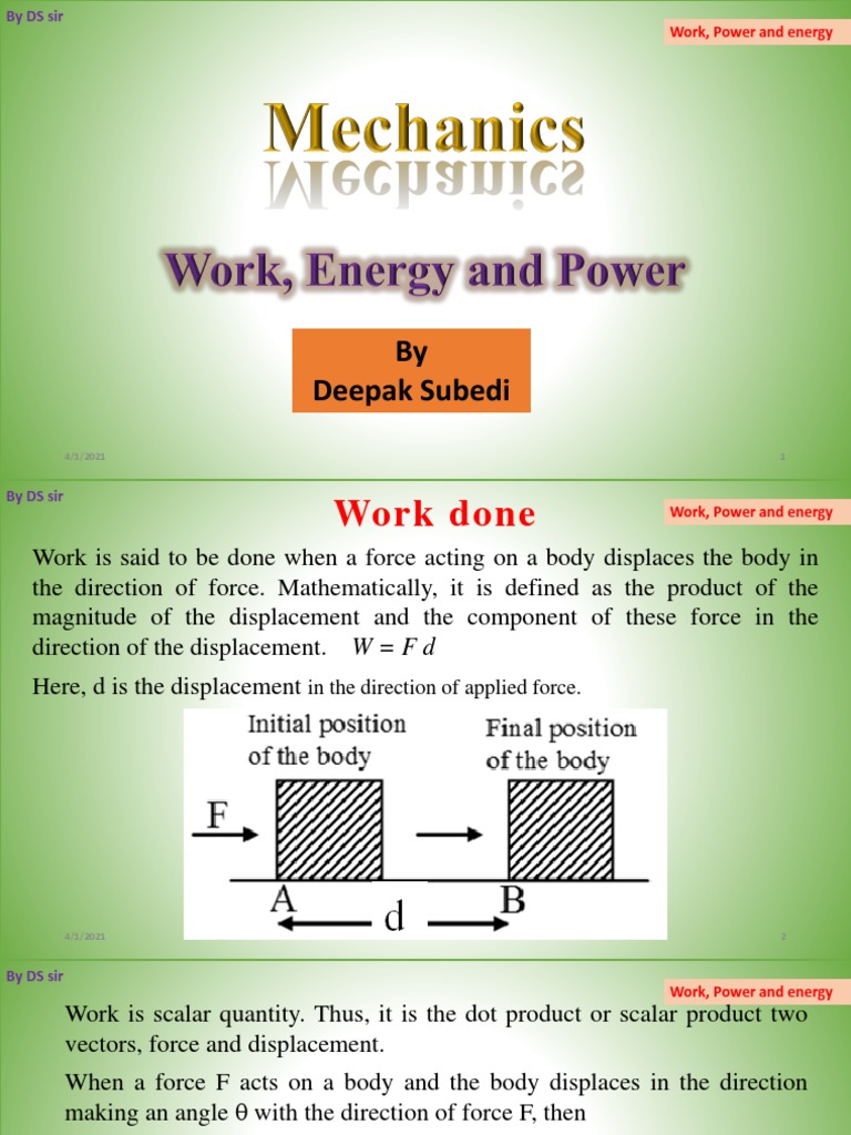 Work, Energy and Power | PDF | Collision | Force