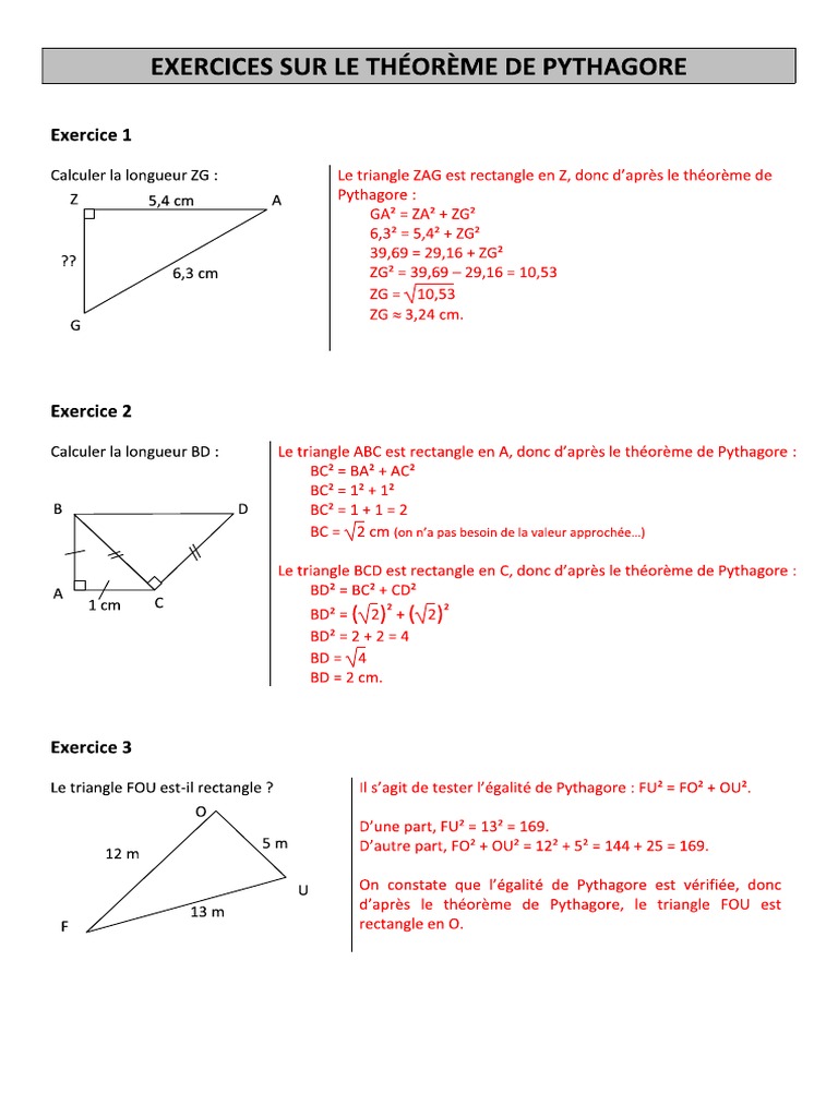 EXERCICE DE PYTHAGORE | PDF