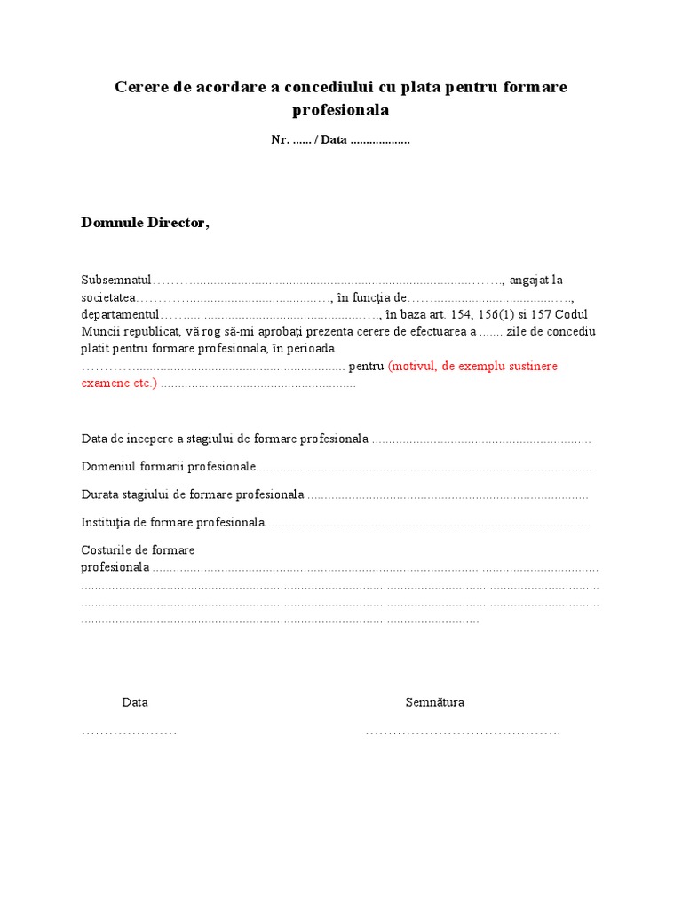 Cerere de Concediu Cu Plata PT Formare Profesionala | PDF