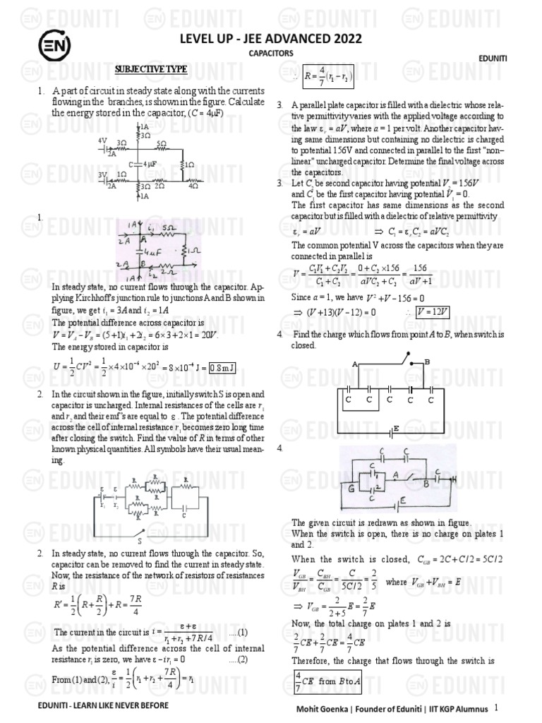Capacitors Solutions Level Up Eduniti | PDF | Capacitor | Capacitance