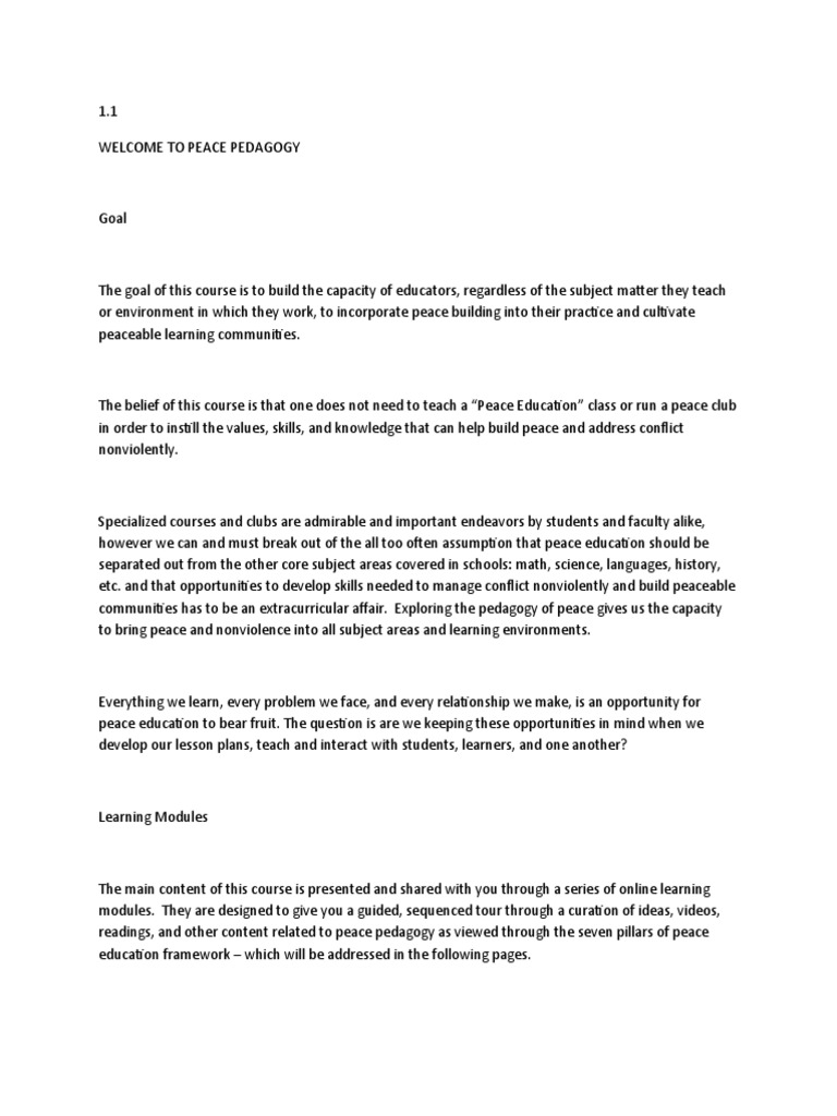 Introduction to Peace Education Modules | PDF
