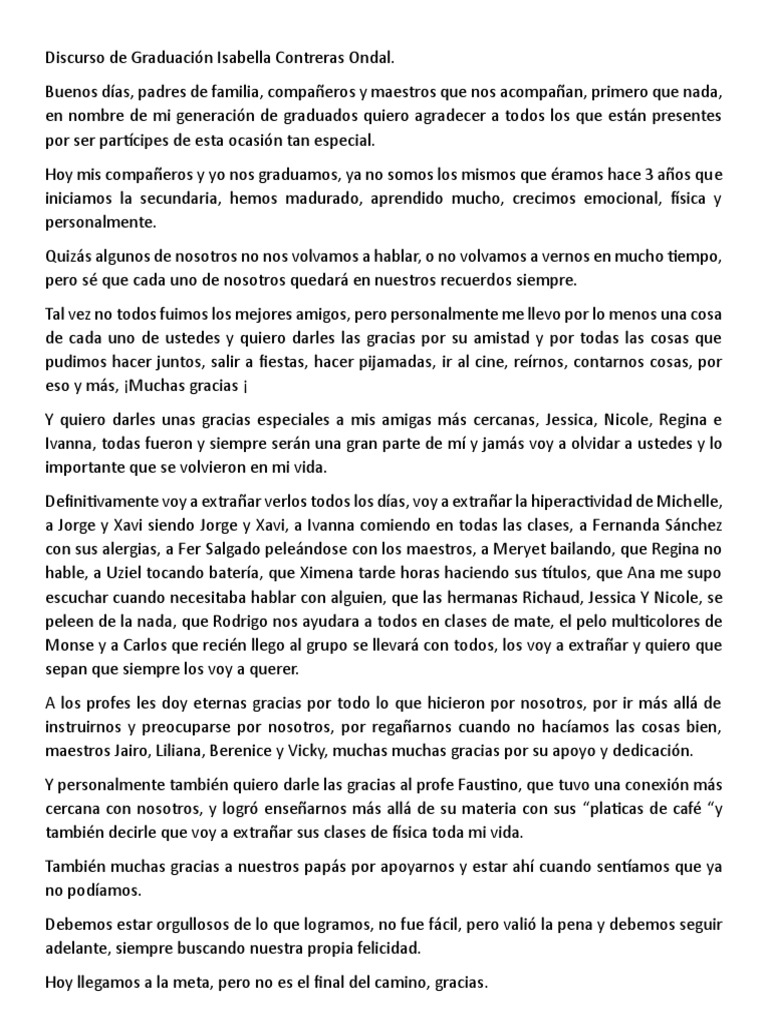 Discurso de Graduación Emotivo | PDF | Salud y bienestar