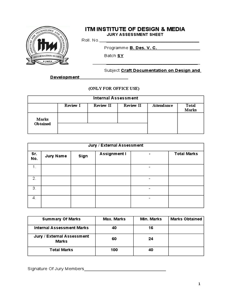 SYVC - Craft Documentation - Jury Sheet | PDF