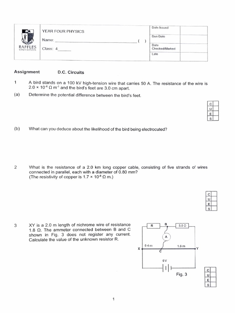 Physics D.C. Circuits Assignment | PDF | Electrical Resistance And ...