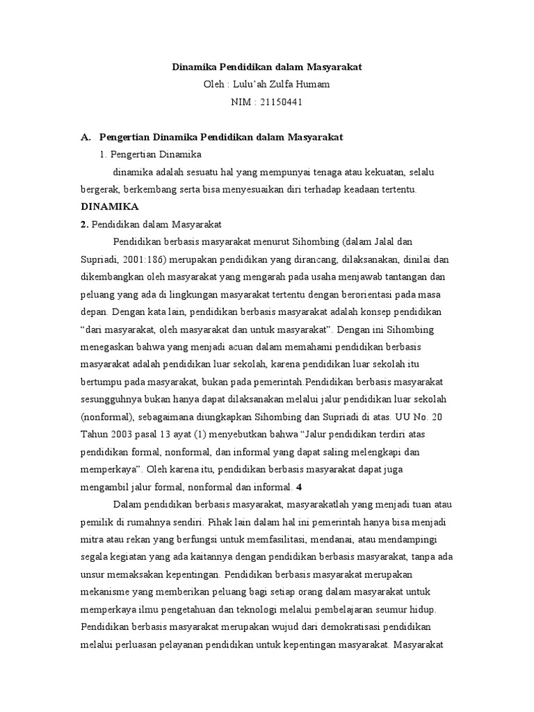 Dinamika Pendidikan Dalam Masyarakat | PDF