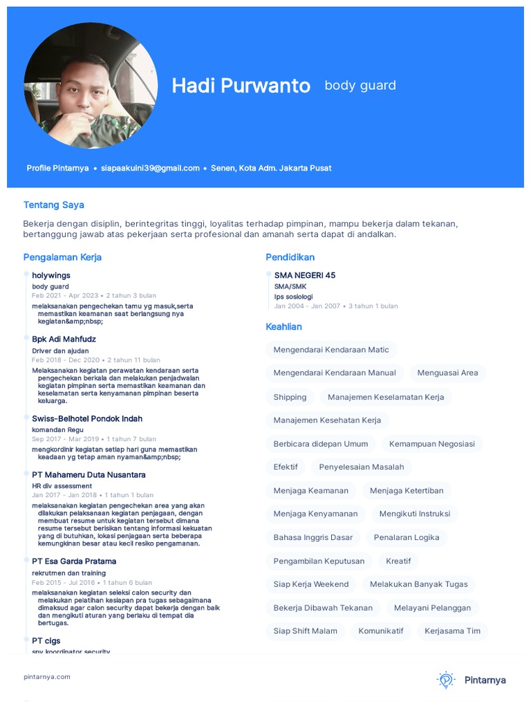 Hadi Purwanto - Pintarnya - CV | PDF