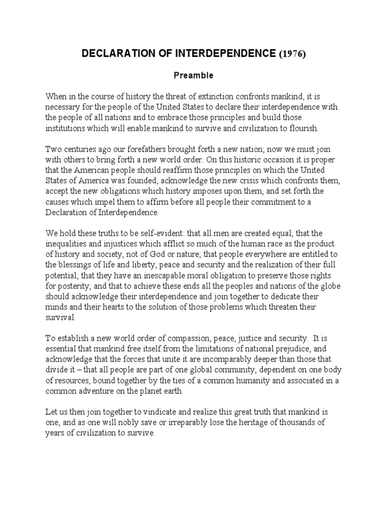 Declaration of Interdependence 1976 | PDF | Presidents Of The United ...