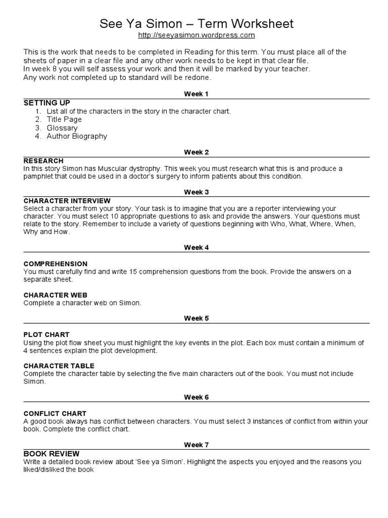 See Ya Simon: Term Worksheet Guide | PDF | Self-Improvement