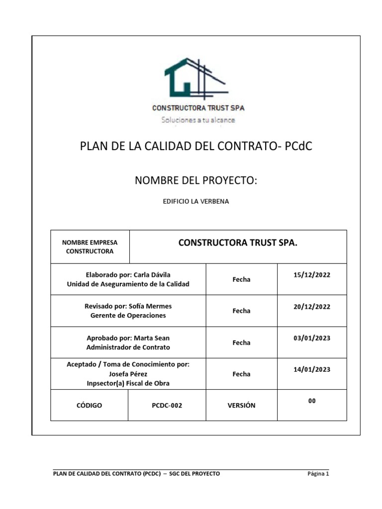 Formato PCDC | PDF | Calidad (comercial) | Sistema de manejo de calidad