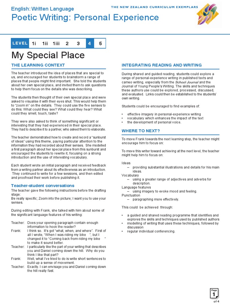 My Special Place | PDF | Experience | English Language