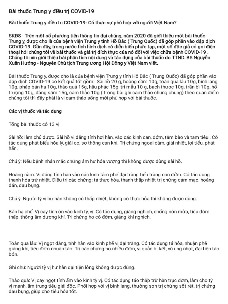 Bai Thuoc Tri Covid So 4 | PDF