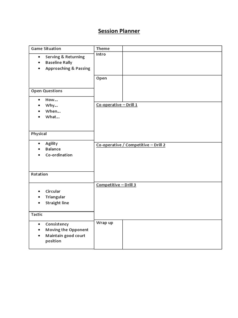 Play Tennis Session Planner | PDF