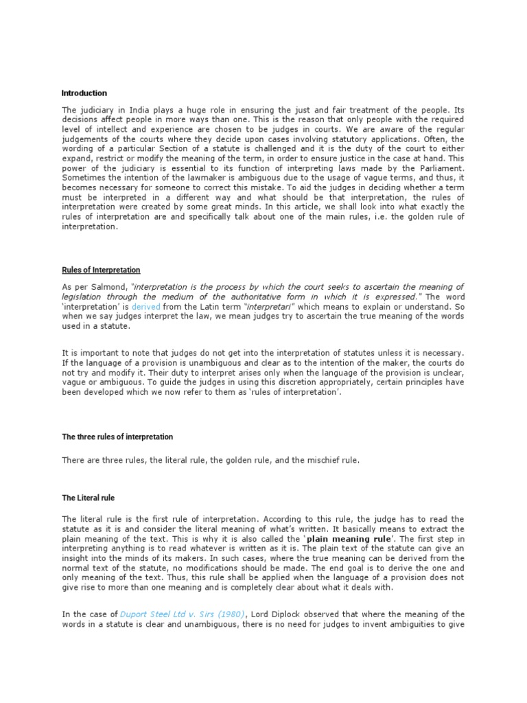 Golden Rule of Interpetation | PDF | Statutory Interpretation | Plain ...