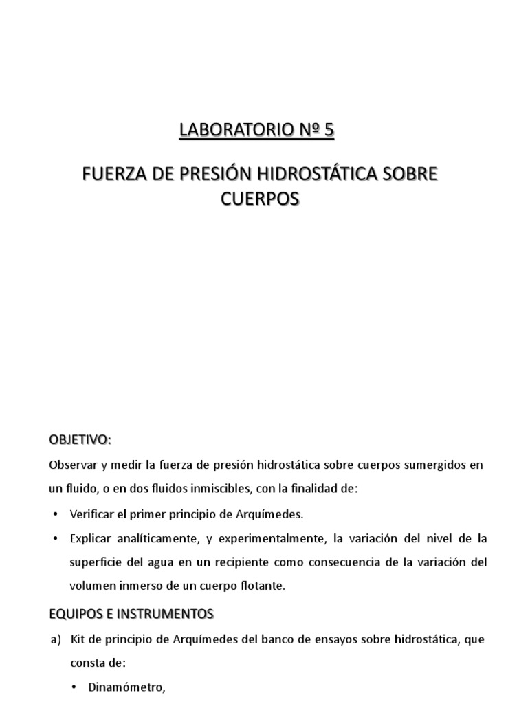 Laboratorio5 - Fuerza de PH Sobre Cuerpos - Principio de Arquimedes - 2023-1 | PDF | Ciencias ...