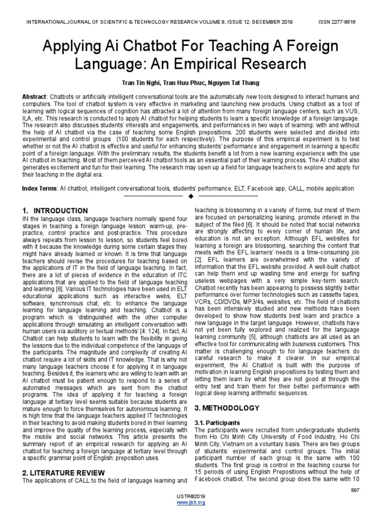 Applying Ai Chatbot For Teaching A Foreign Language An Empirical ...