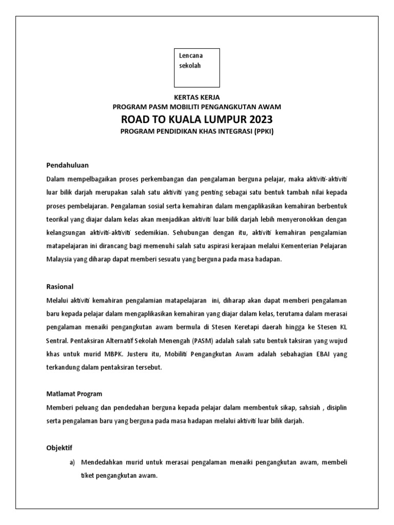 Kertas Kerja Road To Kl1 | PDF