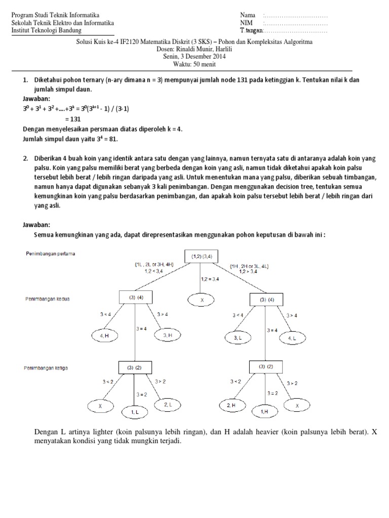 Solusi Kuis 4 IF2120 (2014) | PDF