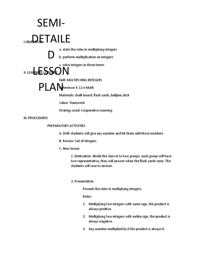 Semi Detailed LP 2 | Descargar gratis PDF | Multiplication | Numbers