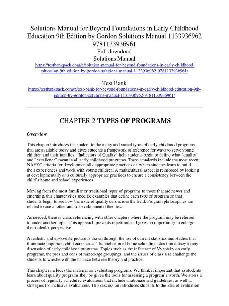 Solution Manual For Beyond Foundations in Early Childhood Education 9th ...
