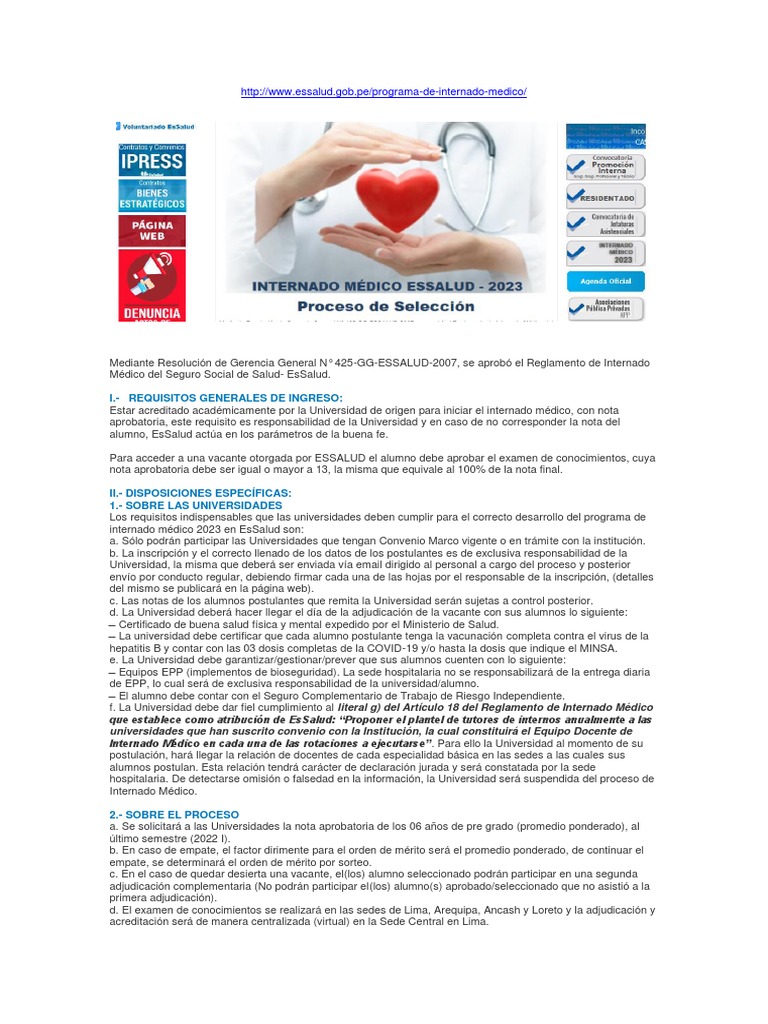 Convocatoria Internado 2023 Essalud | PDF