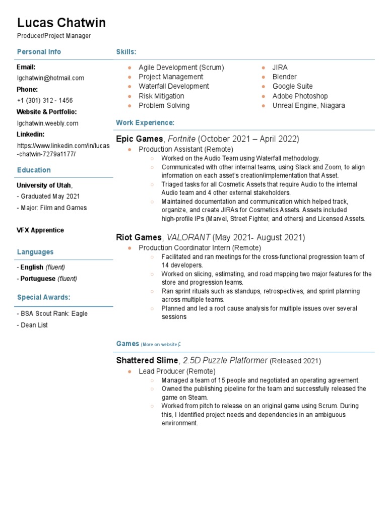 Lucas Chatwin Resume July 2023 | PDF | Scrum (Software Development) | Computing