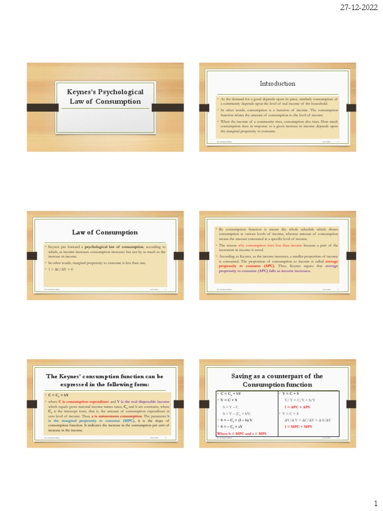 Lect-4 Keynes's Psychological Law of Consumption | PDF