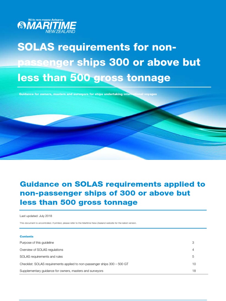 SOLAS Requirements Nonpassenger 300 500gt | PDF | Tonnage | Ships