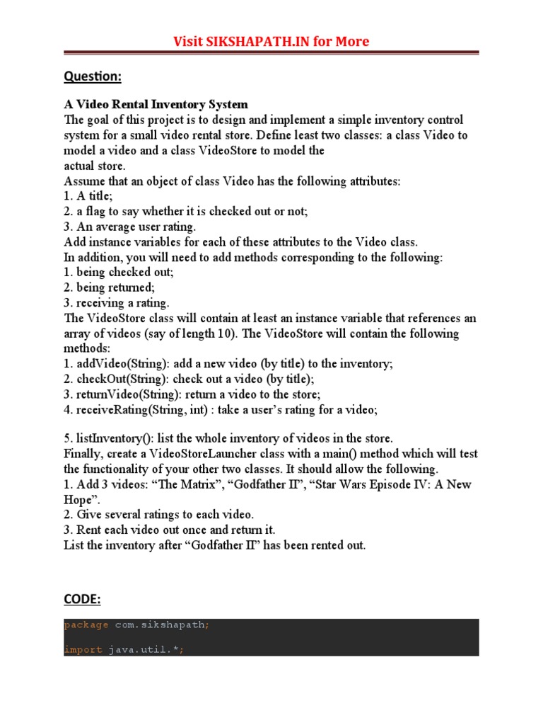 Video Rental Inventory System | PDF | Class (Computer Programming) | Method (Computer Programming)