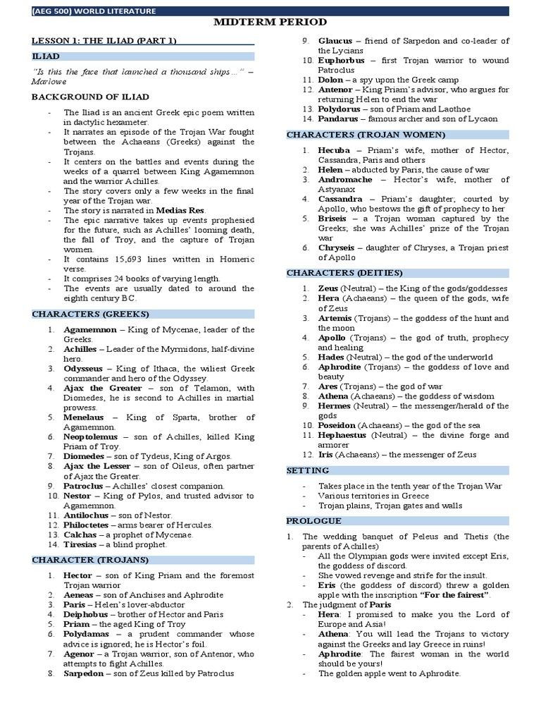The Iliad: Key Characters and Events | PDF | Hector | Trojan War