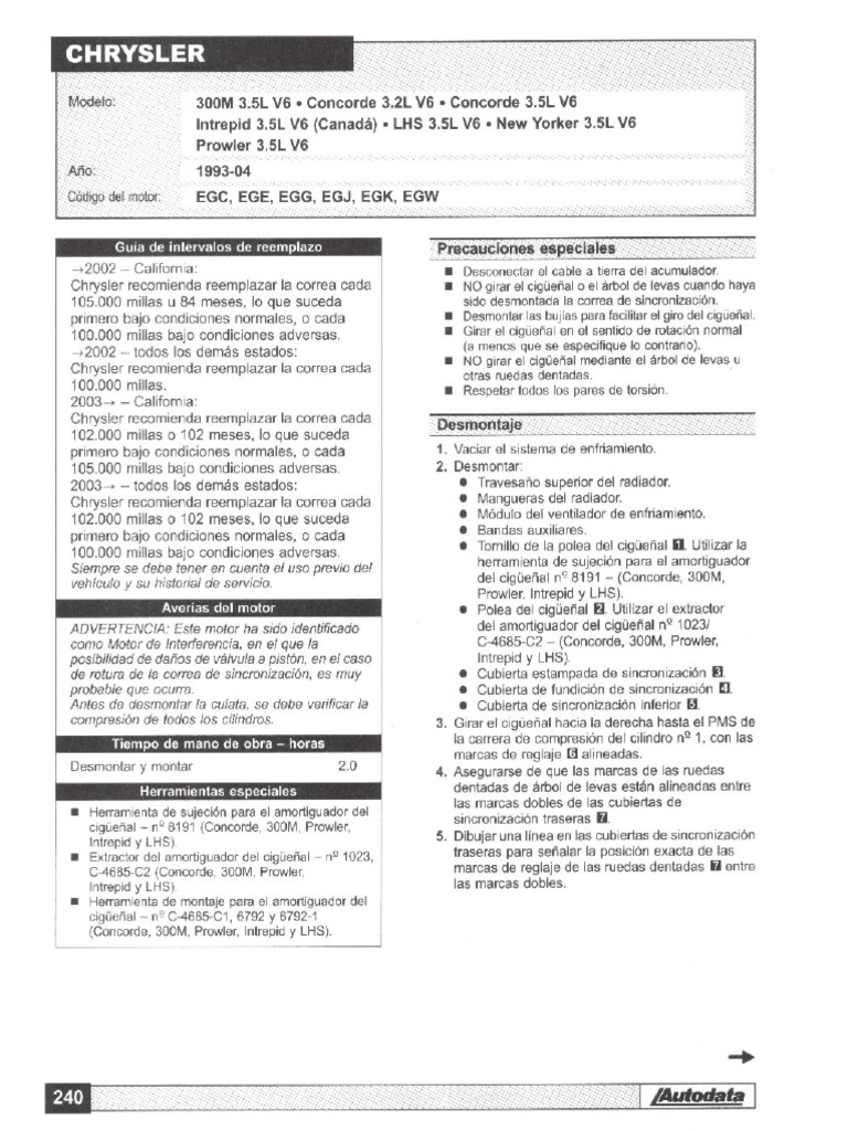AutoData Bandas Del Tiempo 2007 CHRYSLER | PDF