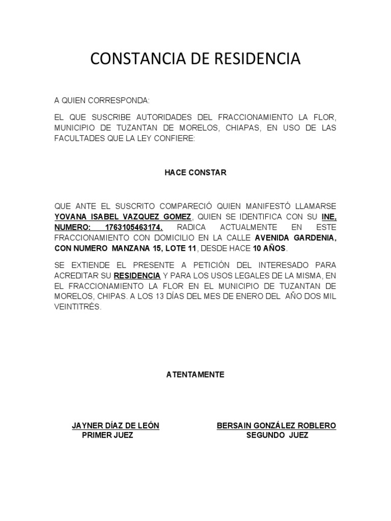 Constancia de Vecindad - 055642 | PDF