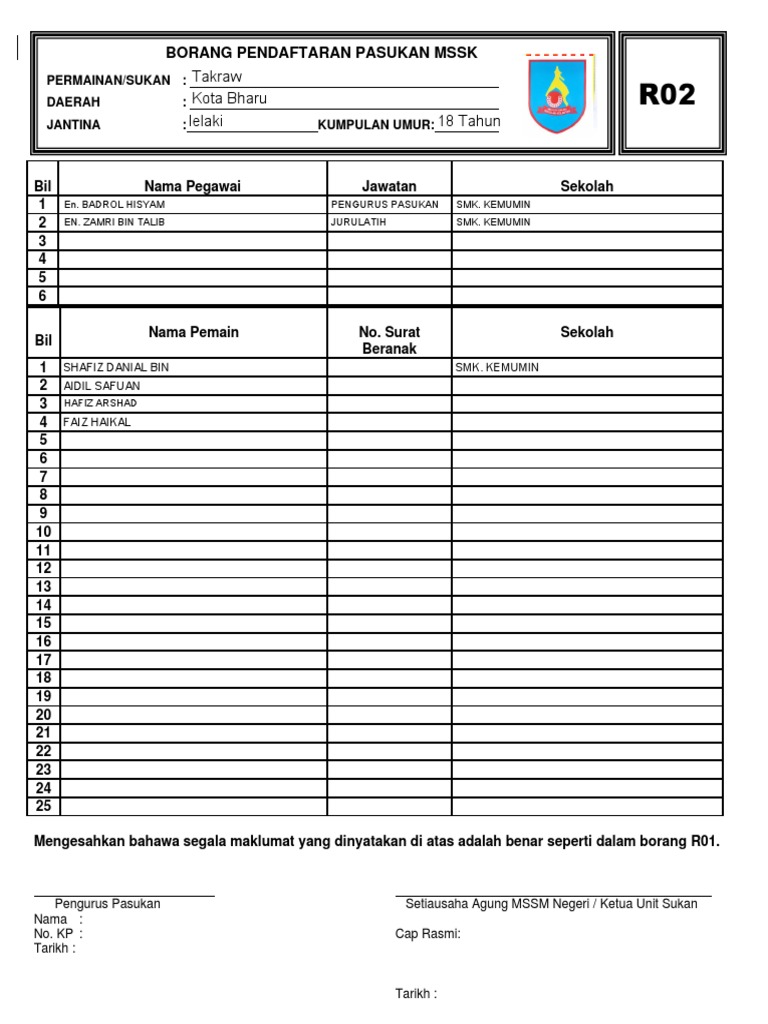 Borang Pendaftaran R02 SIAP EDIT | PDF