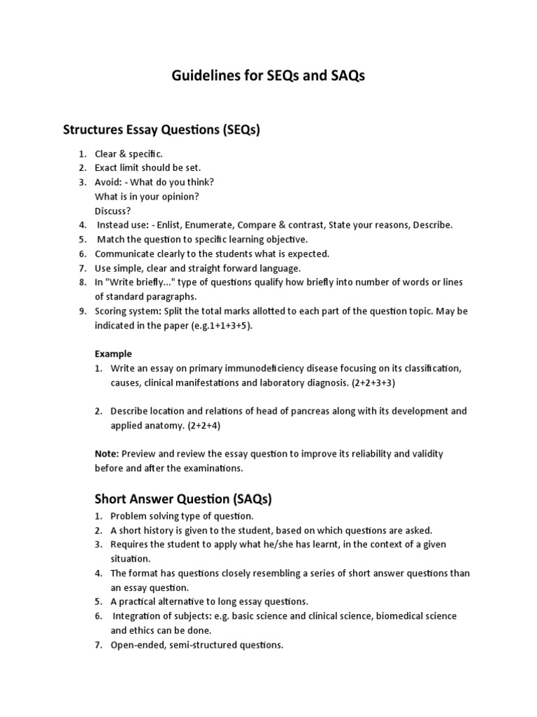Guidelines-for-SEQs-and-SAQs | PDF