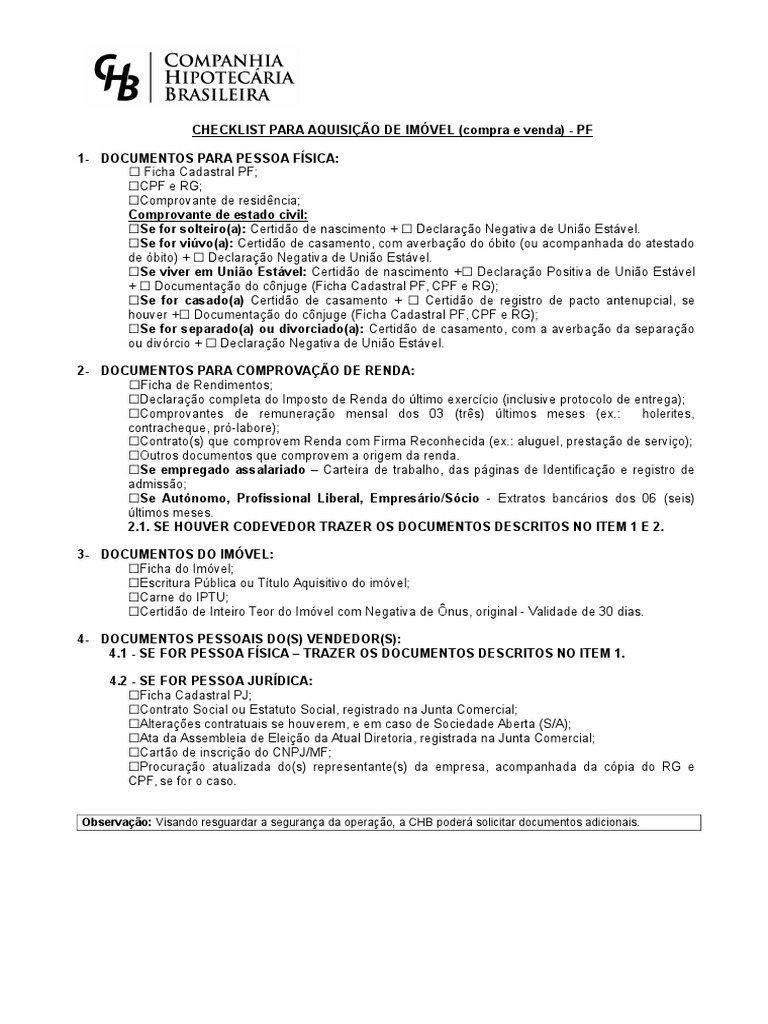 PF Checklist para Aquisicao de Imovel | PDF | União estável | Direito ...