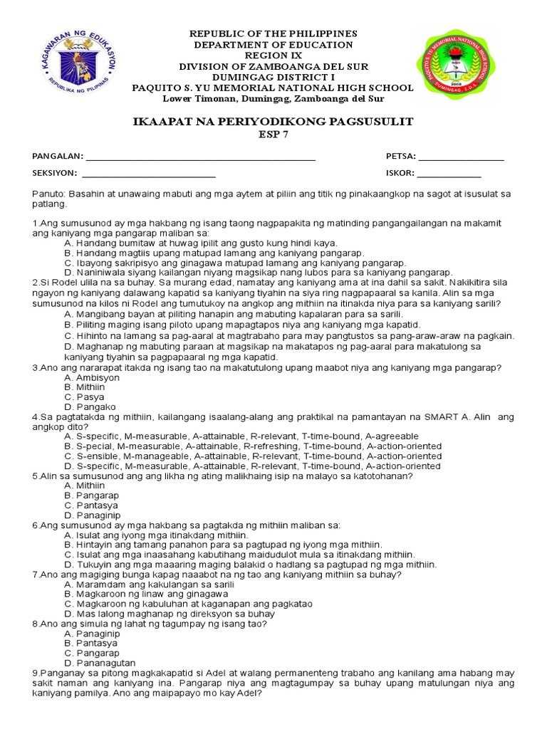 Esp 4th Q Exam | PDF