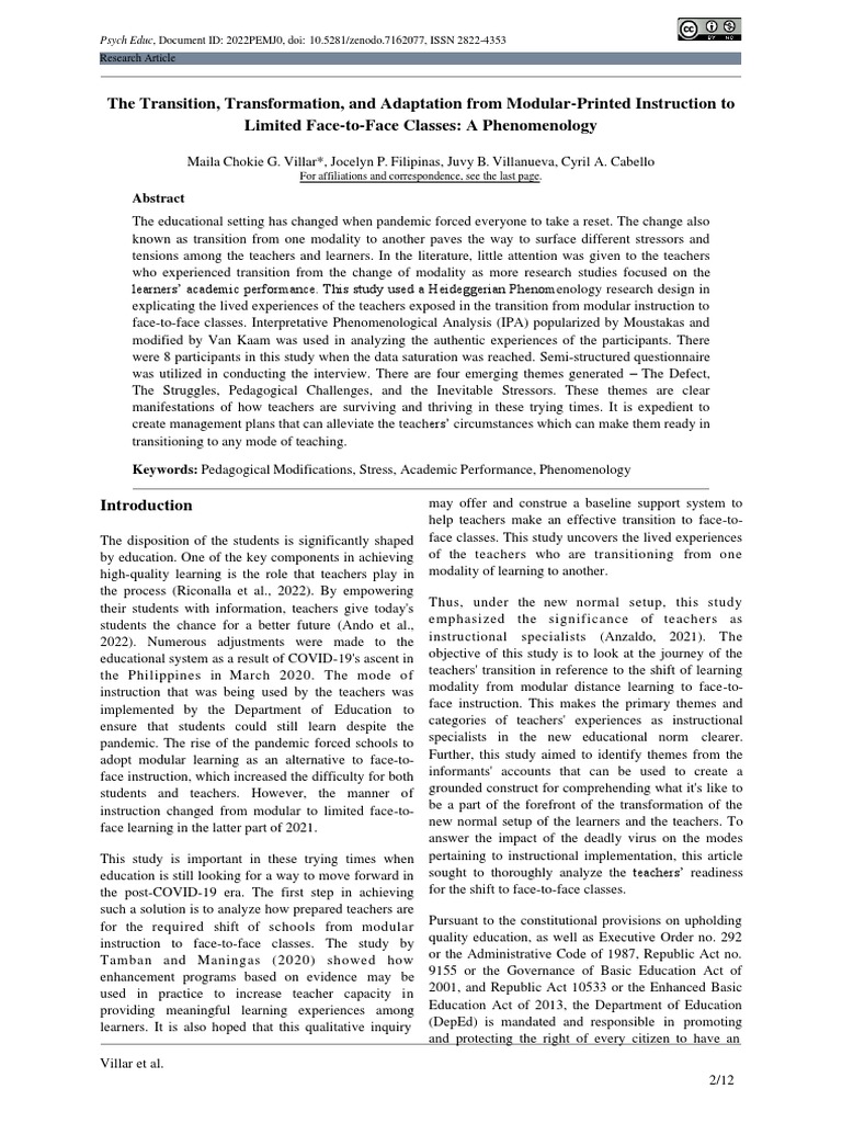 The Transition, Transformation, and Adaptation From Modular-Printed Instruction To Limited Face ...