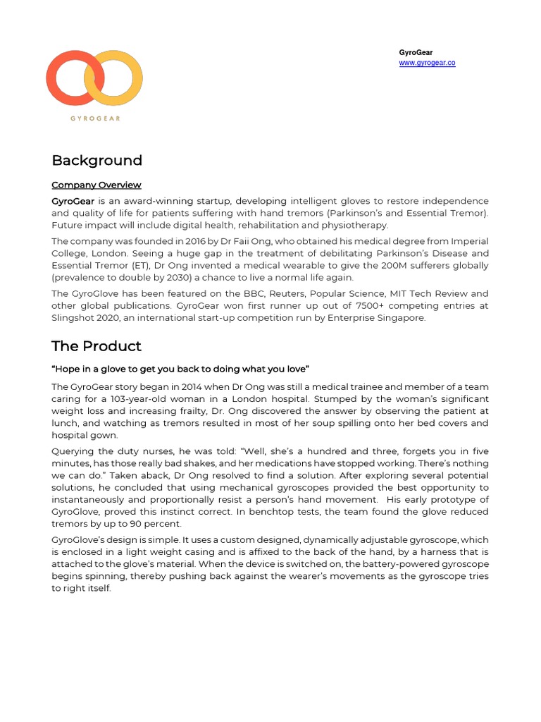 GyroGear: Innovative Gloves for Tremors | PDF | Brand | Physical Therapy